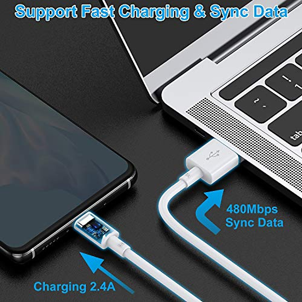 CLZWiiN Short Micro USB Cable (6 Pack 8inch White), Android Phone Charger Cord, High Speed Charging and Sync Data Cables for Charging Station, Compatible with Samsung, HTC, Motorola, Kindle, Tablet