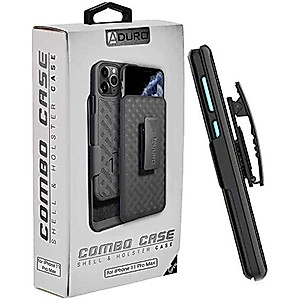 Aduro Combo Case & Holster for iPhone 11 Pro Max, Slim Shell & Swivel Belt Clip Holster, with Built-in Kickstand for Apple iPhone