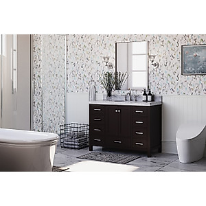 ARIEL Bathroom Vanity 48" Espresso with 2" Edge Italian Carrara Marble Countertop & Backsplash, Center Oval Sink, 2 Soft Closing Doors, 9 Full Extension Dovetail Drawers, Brushed Nickel