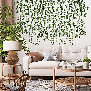 eleper 12 Strands 84 Feet Fake Ivy Artificial Ivy Garland Plant Wall Decor Hanging Plant Vines for Room Decor for Wedding Wall Party Bedroom Green Vines Green Leaves Wall Vines Decor