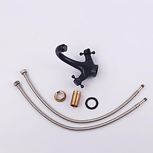 ZYCDP Bathroom Sink Faucets Vintage Bathroom Sink Faucet 1 Hole 2 Handles Double Cross Knobs Hot and Cold Bathroom Sink Faucet Black Antique, A