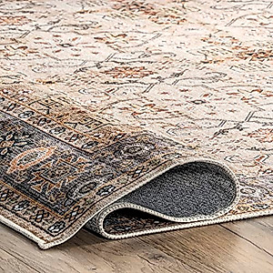 nuLOOM Annelle Floral Border Machine Washable Ultra Thin Area Rug, 5' x 8', Beige
