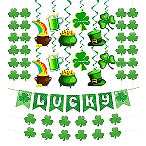 31Pcs St Patricks Day Decorations Pre-assembled Shamrock LUCKY Banner Garlands Clover Hanging Swirls Irish Decor for Home Saint Patrick Party Supplies