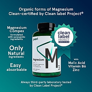 Puori Organic Magnesium Zinc Supplement - 300mg - 120 Vegan Capsules - High Absorption M3 Complex for Sleep, Immune Support, Energy, Muscle Recovery, Relaxation & Leg Cramps - Zinc & Vitamin B6