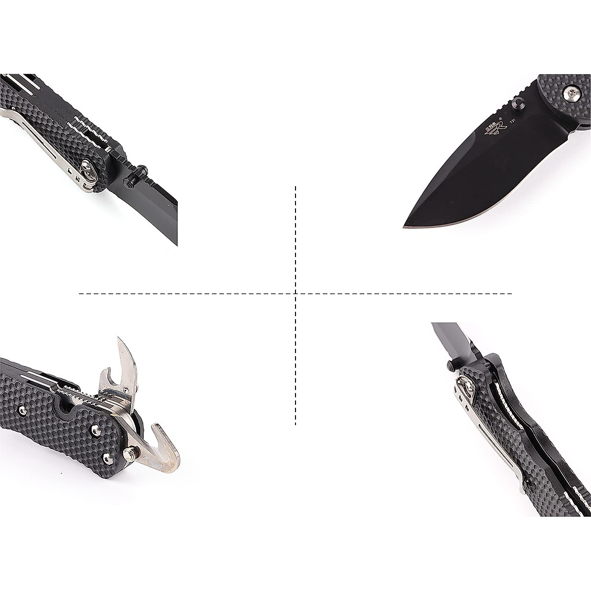 Sanrenmu Knives 7045 Pocket Folding Knife EDC Knife Multitool Bottle Opener 12C27 Blade (Black)
