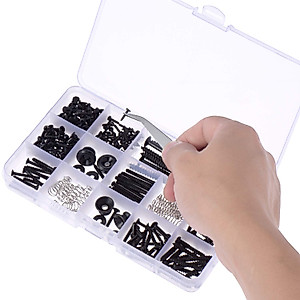 Canomo 254 Pieces Electric Guitar Screw Kit (9 Types) with Springs for Electric Guitar Bridge, Pickup, Pickguard, Tuner, Switch, Neck Plate, Guitar Strap Buttons and A Elbow tweezers, Black