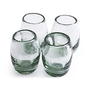 Handmade con Amor - 2 oz Hand Blown Mexican Tequila Shot Glasses - Set of 4, 2 fl oz each, Clear