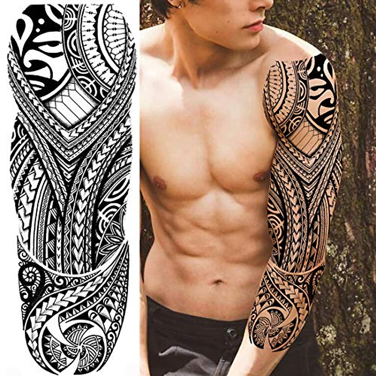 11 Sheets NEZAR Maori Temporary Tattoo Sleeve For Men Adults Tiki Turtle Manta Waterproof Fake Tattoo Sleeves For Women Black Dragon Totem Tribal Military Long Full Sleeve Tattoos Temporary Stickers