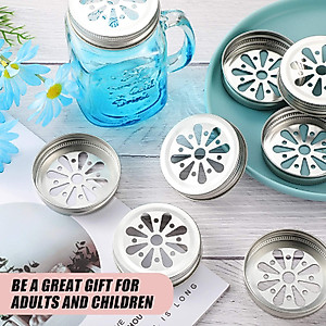 16 Pcs Daisy Mason Can Jar Lids Regular Mouth Jar with Lids Flower Canning Lids for Mason Canning Regular Jar Split-Type Canning Lids Rustproof Daisy Cut with Straw Hole for Mason, Ball, Canning Jar