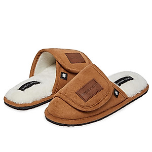 Lucky Brand Boys Slippers - Fuzzy Non Slip Memory Foam House Slippers for Kids - Plush Bedroom Shoes, Tan/6 Big Kid