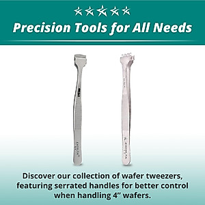 Excelta Wafer Tweezers for 4" Wafers, 5" Fingered Paddle with Guide Pin, Anti-Magnetic Stainless Steel, Features Serrated Handles for Better Control, Intermediate