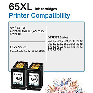 INCWOLF Remanufactured Ink Cartridge Replacement for 65XL Ink for Envy 5055 5052 5070 DeskJet 3755 2655 3720 3722 3723 3730 3732 3752 3758 2652 2624 Printer (2B)