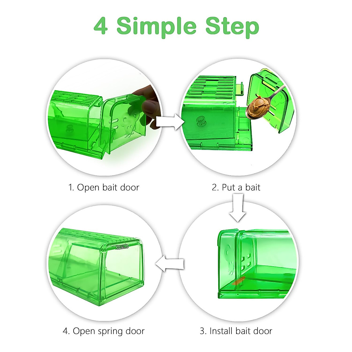 4 Pack Humane Mouse Trap, Live Mouse Catcher, No Kill Catch and Release Mouse Rodents Traps for Indoor and Outdoor
