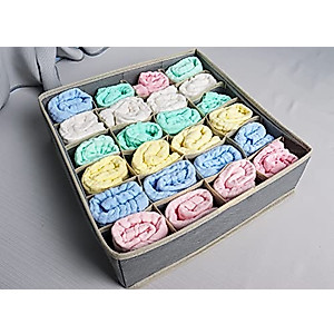 Enyeopd Socks Drawer Organizer 2 Pack,24 Cell Underwear Organizer Foldable Closet Dresser Divider Storage Boxes For Socks,Lingerie, Panties,Baby Clothes, Handkerchiefs, Ties, Belts,Gray