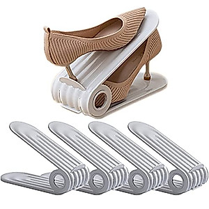 Shoe Slots Organizer, 4-Pack Adjustable Shoe Stacker, Double Layer Stack Shoe Holder Space Saver, Grey Shoe Stacker for Closet Organization