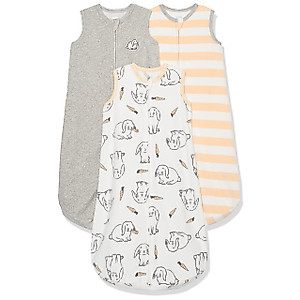 Amazon Essentials Unisex Babies' Microfleece Sleep Sack, Pack of 3, Grey, Bunny, 6 Months