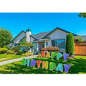 Coonoe Happy Birthday Yard Sign with Metal Stakes - 16” Outdoor Lawn Decorations, Weather-Resistant Letters, birthday party supplies gift for Kids & Adults (Glitter)