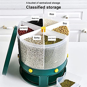 Rice Storage Container Rice Bucket Easy Dispensing Rotating Food Grade Large Capacity Practical 6-Grid Leak-Proof Rice Storage (Color : Wit)