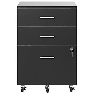 VEVOR File Cabinet, 3-Drawer Wood Filing Cabinet, Locking Office Cabinet for Letter/A4 Size, File Cabinet with 5 Wheels for Home Office, Black