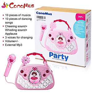 Conomus Kids Microphone for 3 Year Old Girls Birthday Gift Portable Karaoke Player Pink Toys for 2 + Year Old Girls