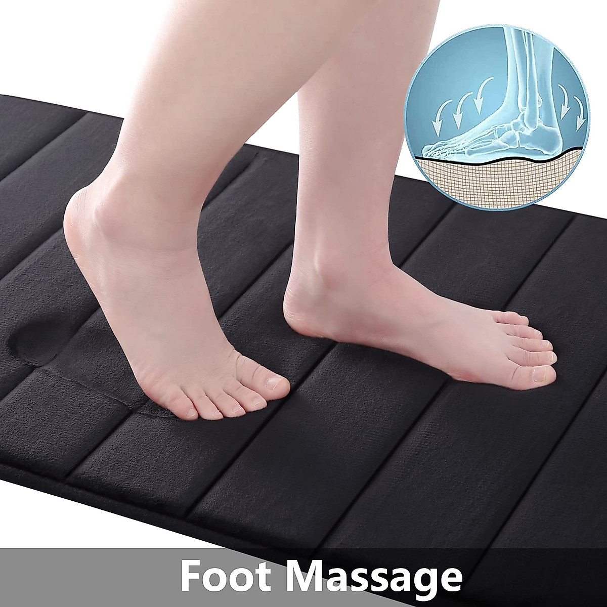 Buganda Bathroom Rug and Mat Set, 2 Piece Memory Foam Bath Mat and U-Shaped Toilet Rug, Machine Wash Dry, Soft Non Slip Absorbent Bath Rug for Bathroom, Shower and Tub (24" x 16"+24" x 20", Black)