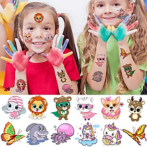 Rejaski 50 PCS Cute Animals ZOO Kids Temporary Tattoos For Girls Butterfly Mermaid Unicorn, 3D Cartoon Fake Tattoos For Child Toddler Boys Teen, Fun Small Tatoo Party Favor Sets Supplies Decoration