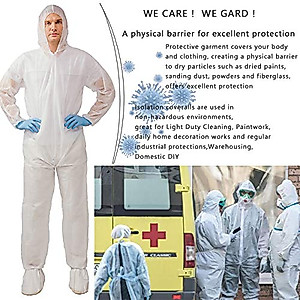 VVicogard Disposable Isolation Coveralls, Front Zipper Elastic Wrists Ankles, Polypropylene PP Protective Coverall Suit Dust-proof with Hood for Manufacturing, Spray Painting, Industrial