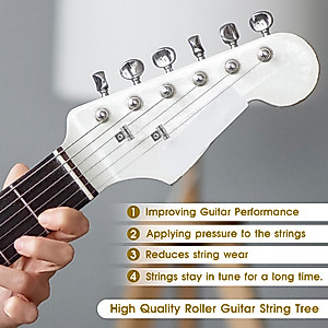 Guitar Roller String Retainers, 4 Pcs String Trees for Electric Guitar, Metal Guitar Standard Roller String Guide Replacement Part Electric Guitar Accessories (Silver) (Chrome)