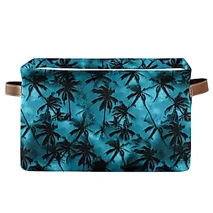 Storage Basket Hawaiian Palm Tree Foldable Canvas Laundry Baskets Bin Waterproof Inner Layer with Sturdy Handles for Toy Nursery Blanket Clothes 2 Pack
