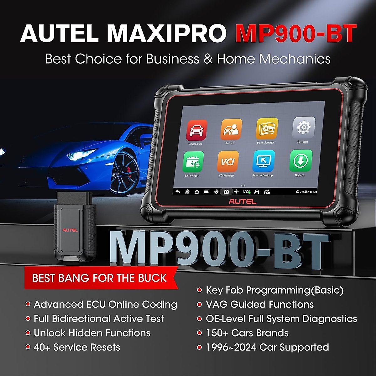 Autel MaxiPRO MP900-BT Scanner w/ $60 MV108S - 2024 DoIP/CAN FD MP900BT, Newer Model of MS906BT MP900 DS900 DS808, Pro ECU Coding, 3000+ Bidirectional, 40+ Services, VIN/License Scan, OS 11, FCA SGW