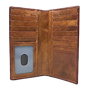 Western Genuine Leather Tooled Laser Cut Men's Long Bifold Wallet in 3 colors (Brown/Turq) Brown/Turquoise