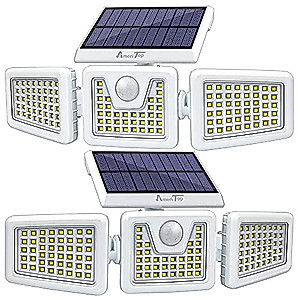 AmeriTop Bundle - 2 Pack Black LED Solar Motion Sensor Lights & 2 Pack White LED Solar Motion Sensor Lights; 128 LED 800LM, 3 Adjustable Heads, 270° Wide Angle Illumination, IP65 Waterproof