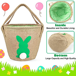 Leesgel Easter Baskets for Kids, Bunny Basket Easter Egg Hunt Baskets, Rabbit Buckets Large Easter Basket Gifts Bags for Boys Girls （Green)