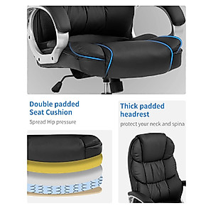 Office Chair Computer High Back Adjustable Ergonomic Desk Chair Executive PU Leather Swivel Task Chair with Armrests Lumbar Support (Black)