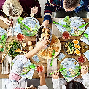 Piooluialy Winnie Baby Shower Pooh Decorations - Classic Winnie Baby Pooh Party Supplies Include Dinner Plates, Cups, Napkins, Cutlery, Winnie Welcome Baby Birthday Party Supplies | 24 Guests