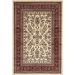 SAFAVIEH Lyndhurst Collection Area Rug - 9' x 12', Ivory & Red, Traditional Oriental Design, Non-Shedding & Easy Care, Ideal for High Traffic Areas in Living Room, Bedroom (LNH331A)
