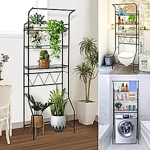 sanheshun Bathroom Organizer Over The Toilet Storage, 4-Tier Bathroom Shelves Over Toilet Shelf Above Toilet Storage Rack Freestanding Bathroom Space Saver with Adjustable Shelves and Baskets, Black