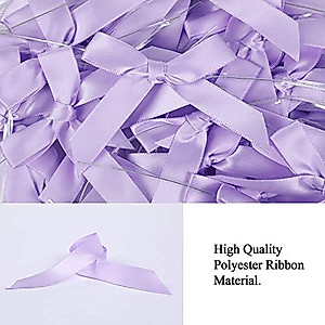 AKLVBL 50 Pack Purple Satin Ribbon Twist Tie Bows for Treat Bags, Gift Bags, Bakery Candy Bags and Package Decorating Ribbon Bow, Bowknot for Gifts