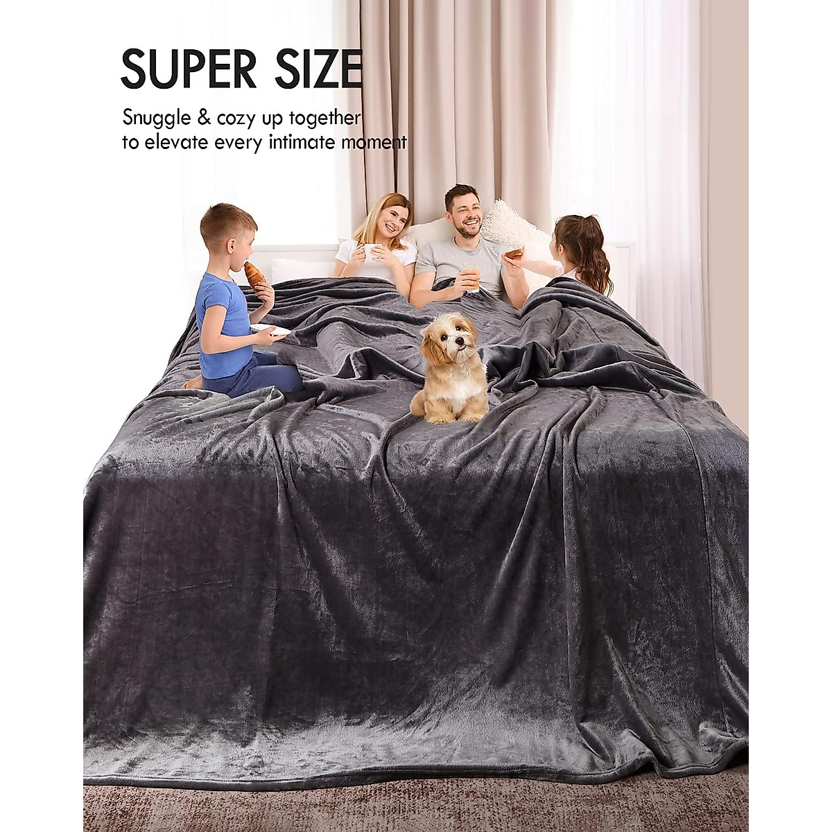 Kaisa Big Blanket 120” x 120" Oversized Huge Blanket 10' x 10' Large Blanket Throw Soft Smooth Cozy Plush Fluffy Flannel Blanket, Outdoor Blanket and Giant Picnic Blanket, Gray