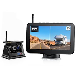 Magnetic Solar Wireless Backup Camera 1080P 7" DVR Monitor, Rechargeable RV Camera Wireless System for Hitch Towing Travel RV Camper 5th Wheel, Built-in 9600mAh Battery & Solar Panel -ZEROXCLUB BD701