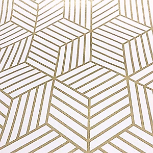 Gold and Beige Geometry Stripped Hexagon Adhesive Decorative Contact Paper Removable Shelf Drawer Liner Sticker Vinyl Film Wall Arts and Crafts Decor 17.7 inch by 9.8 Feet(Gold)