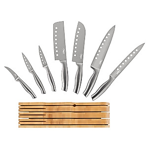 Ozeri 8-Piece Stainless Steel Knife Set, with Japanese Stainless Steel Slotted Blades,Silver