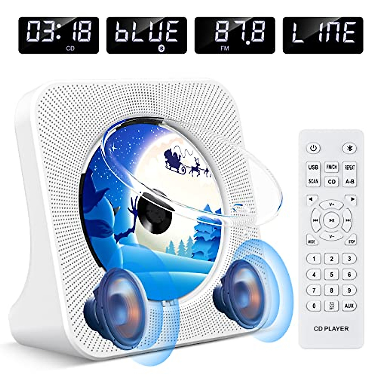 CD Player Desktop CD Player with Speakers CD Players for Home Bluetooth 5.0 with Remote Control KOVCDVI with Dust Cover Display FM Radio Timer USB AUX Headphone Port