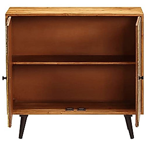 VanTook Mid Century Sideboard Storage Cabinet Wood Buffet Server Cabinet with 2 Metal Details Doors, Industrial Storage Organizer for Living Room Kitchen Entryway Brown