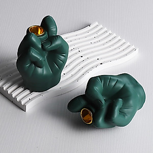 DUMEINA Funny Hand Shaped Candlestick for Taper Candles, Decorative Candle Holders for Party,Wedding,Dinning,Home Decorations,Fits 0.86 Inch Thick Candle&Led Candles(Green)