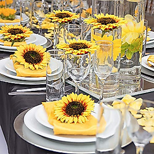 Mocoosy 16 Pcs 5.5 Inch Artificial Silk Sunflower Heads, Large Fake Sunflowers Bulk, Yellow Faux Sunflower Heads Artificial Flowers Decorations for Christmas Tree Home Party Wedding Decor