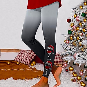 sdbrld Christmas Leggings for Women Soft Christmas Leggings for Women 2023, Women's Leggings Red Wine Glass Printed Soft Tights Yoga Pants Holiday Leggings Plaid Leggings for Women High Waisted