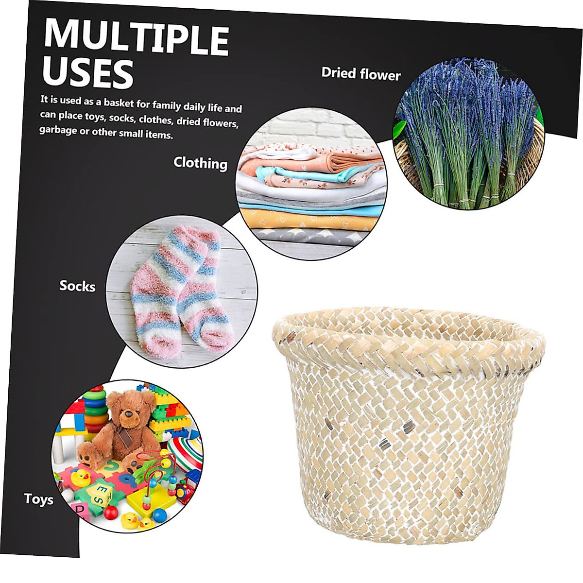 Wastebasket Trash Can Wicker Bathroom Bin Bedroom Supplies Baskets Garbage Basket Trash Can Rattan Storage Baskets Garbage Bin Seaweed Potted Plant White Office