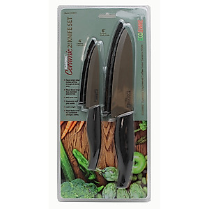 EcoJeannie CKS001 2-Piece Set: Premium Coffee Color Ceramic Knives - 6 Inch Chef's Knife & 4 Inch Paring Knife with Protective Covers