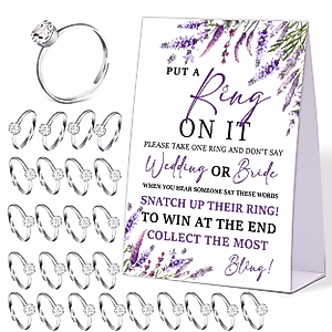 Lavender Purple Don't say Bride or Wedding Game, Put a Ring on It Bridal Shower Game with 50 Fake Rings, Bridal Shower Decorations, Wedding Shower or Bachelorette Party Supplies - 13